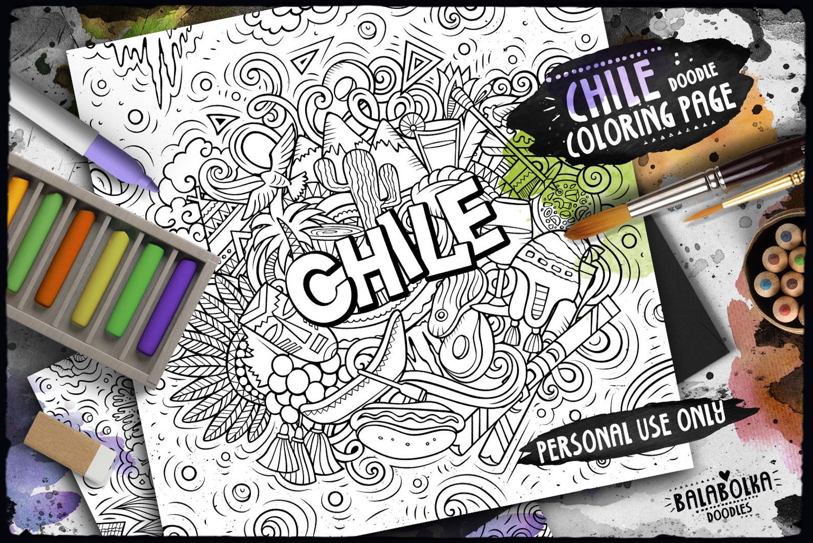 CHILE Digital Coloring Page/ Latino Adult Coloring/ Latin American ...
