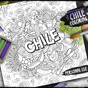 CHILE Digital Coloring Page/ Latino Adult Coloring/ Latin American ...