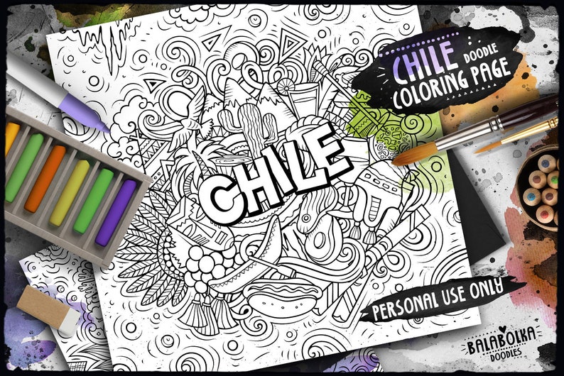 CHILE Digital Coloring Page/ Latino Adult Coloring/ Latin American ...