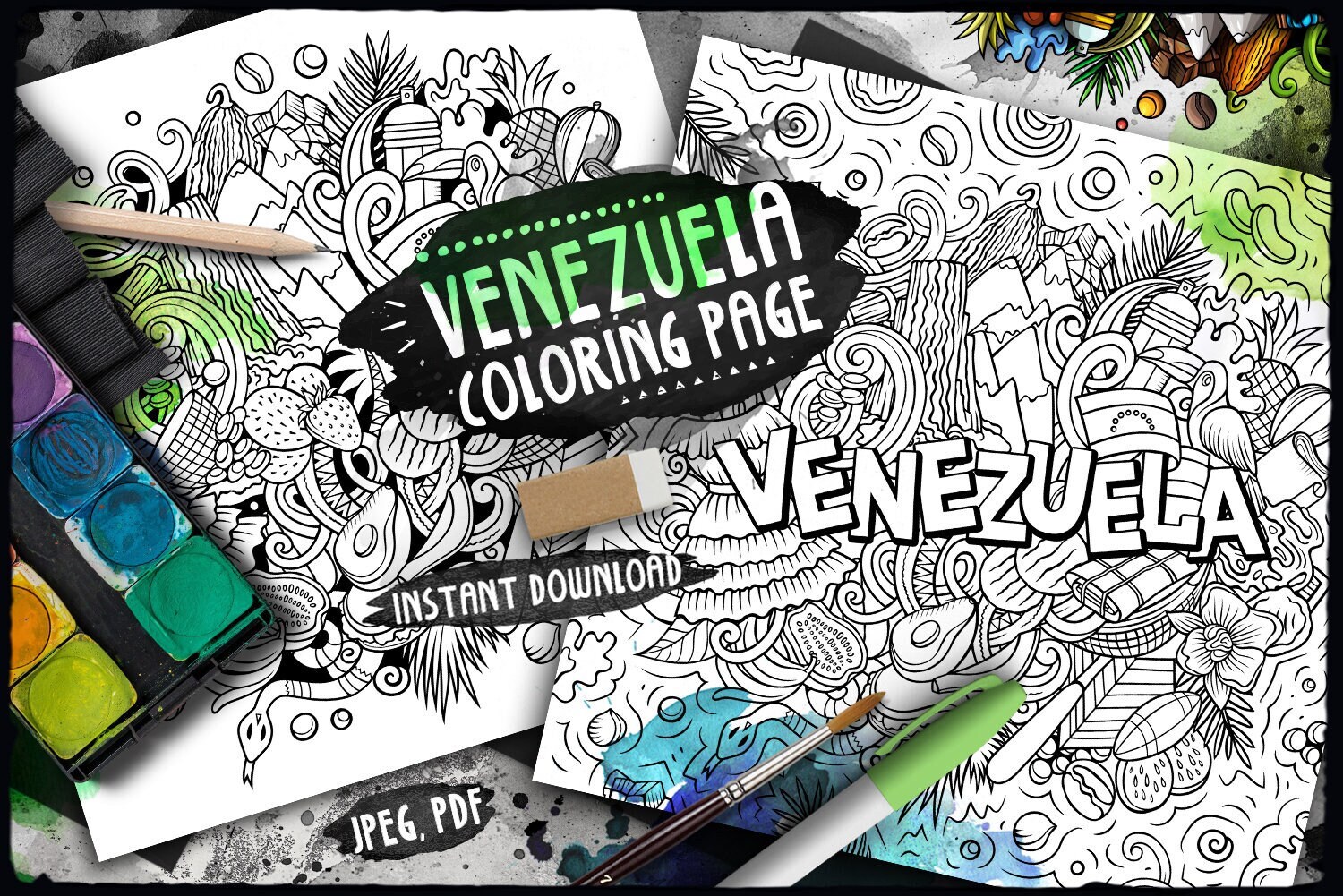 VENEZUELA Digital Coloring Page/ Latino Adult Coloring/ Latin - Etsy