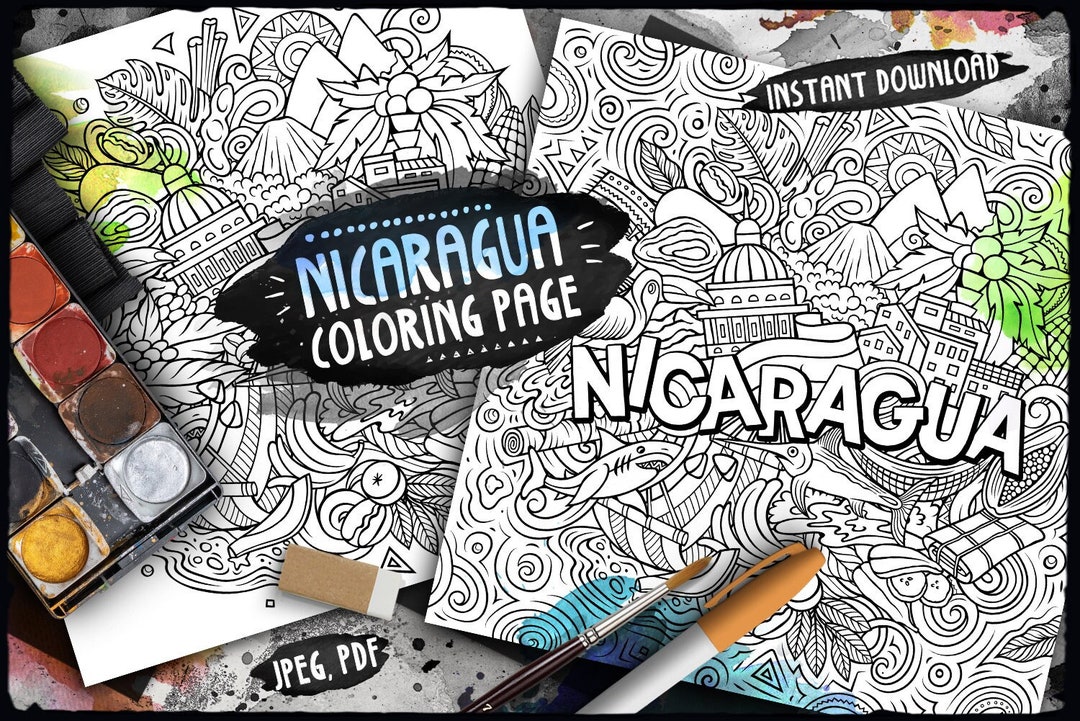 NICARAGUA Digital Coloring Page/ Travel Adult Coloring/ Central ...