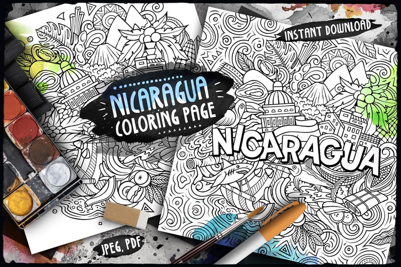 NICARAGUA Digital Coloring Page/ Travel Adult Coloring/ Central ...