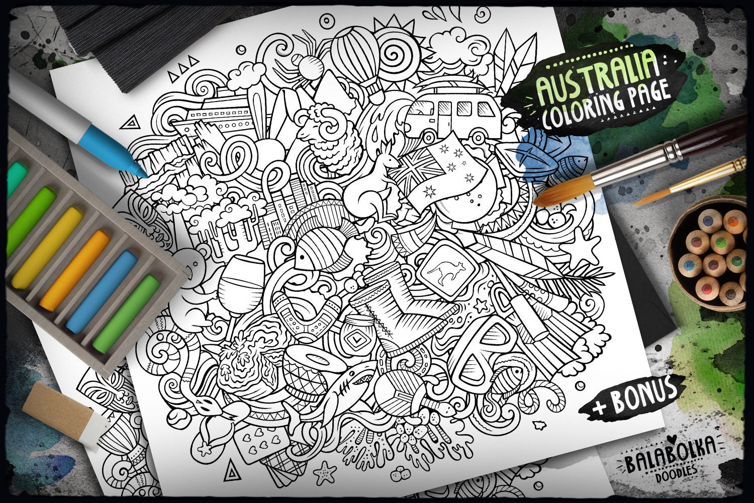 AUSTRALIA Digital Coloring Page, Australian Culture Adult Printable ...