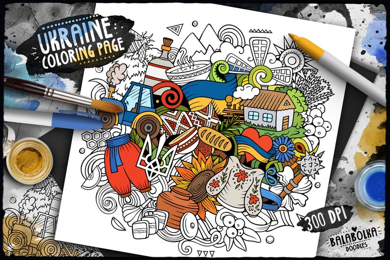 UKRAINE Digital Coloring Page/ Ukrainian Adult Coloring/ Around the ...