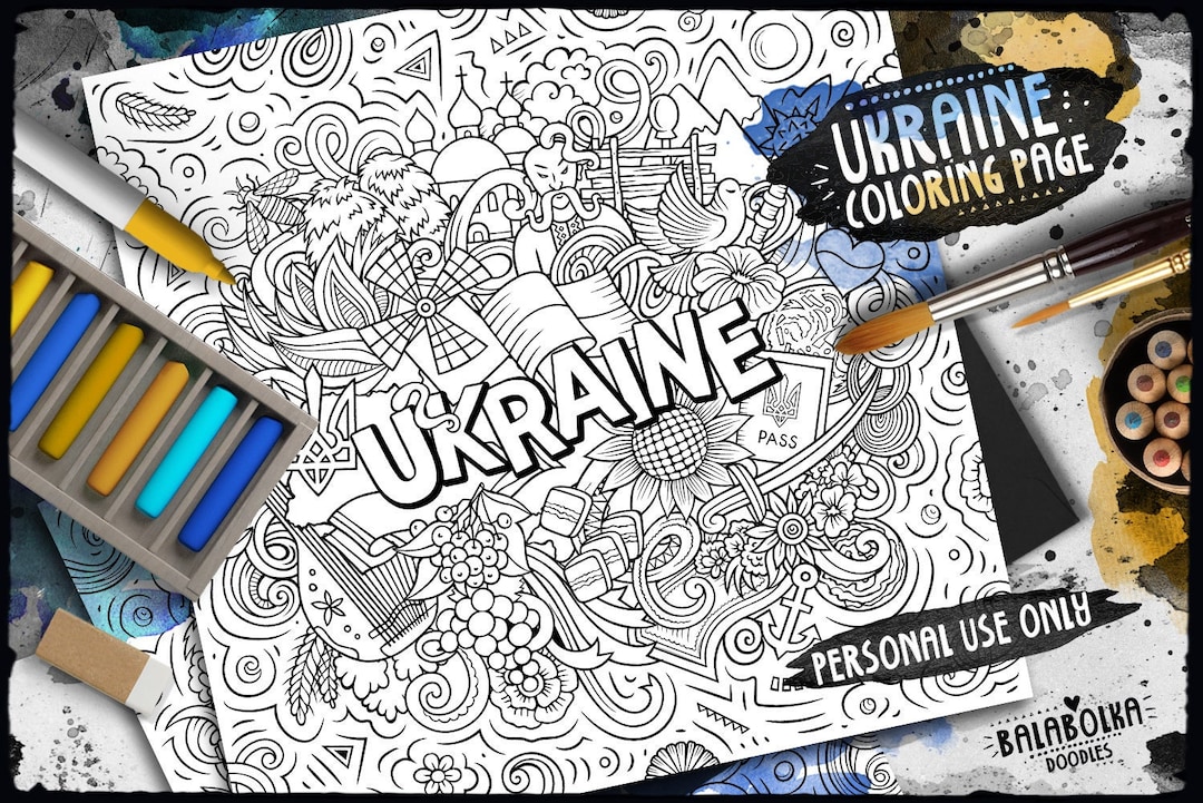 UKRAINE Digital Coloring Page/ Ukrainian Adult Coloring/ Around the ...