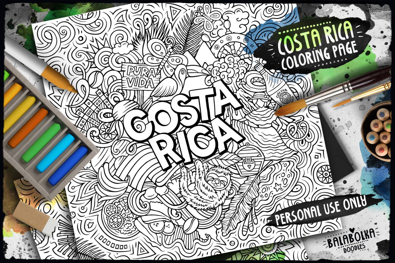 COSTA RICA Digital Coloring Page/ Travel Adult Coloring/ Central ...