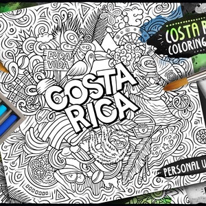 COSTA RICA Digital Coloring Page/ Travel Adult Coloring/ Central ...