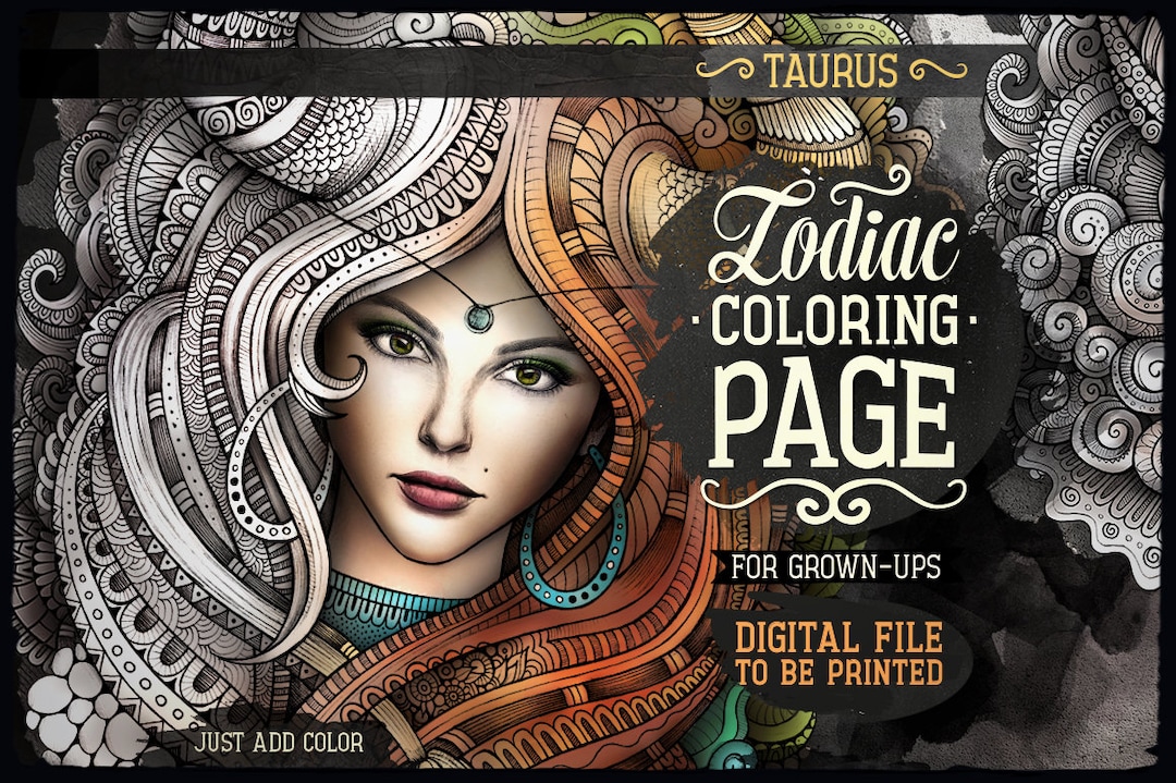 TAURUS Zodiac Adult Coloring Page, Zodiac Sign Coloring Book, Fantasy ...