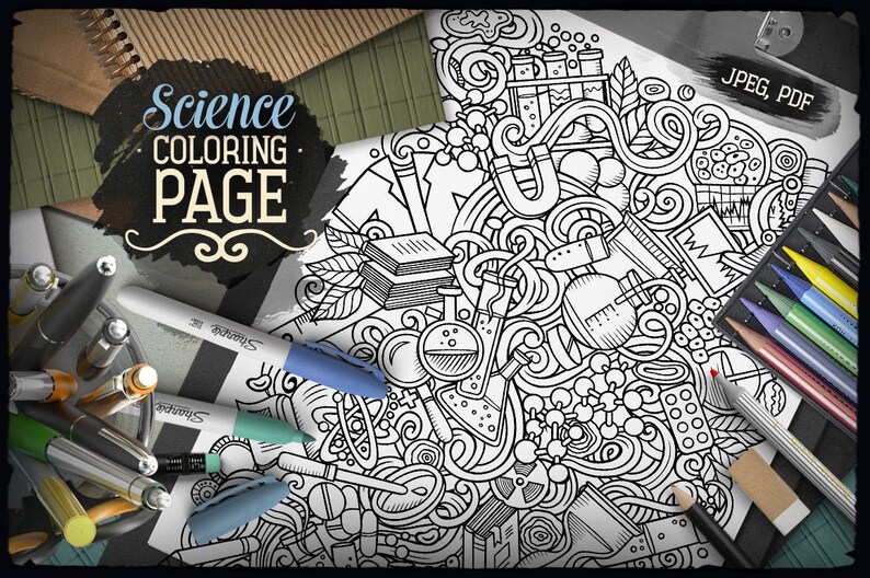 SCIENCE Digital Coloring Page Science Doodle Adult Coloring | Etsy
