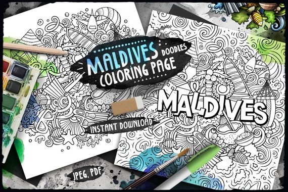 MALDIVES Digital Coloring Page/ Exotic Adult Coloring/ Around - Etsy