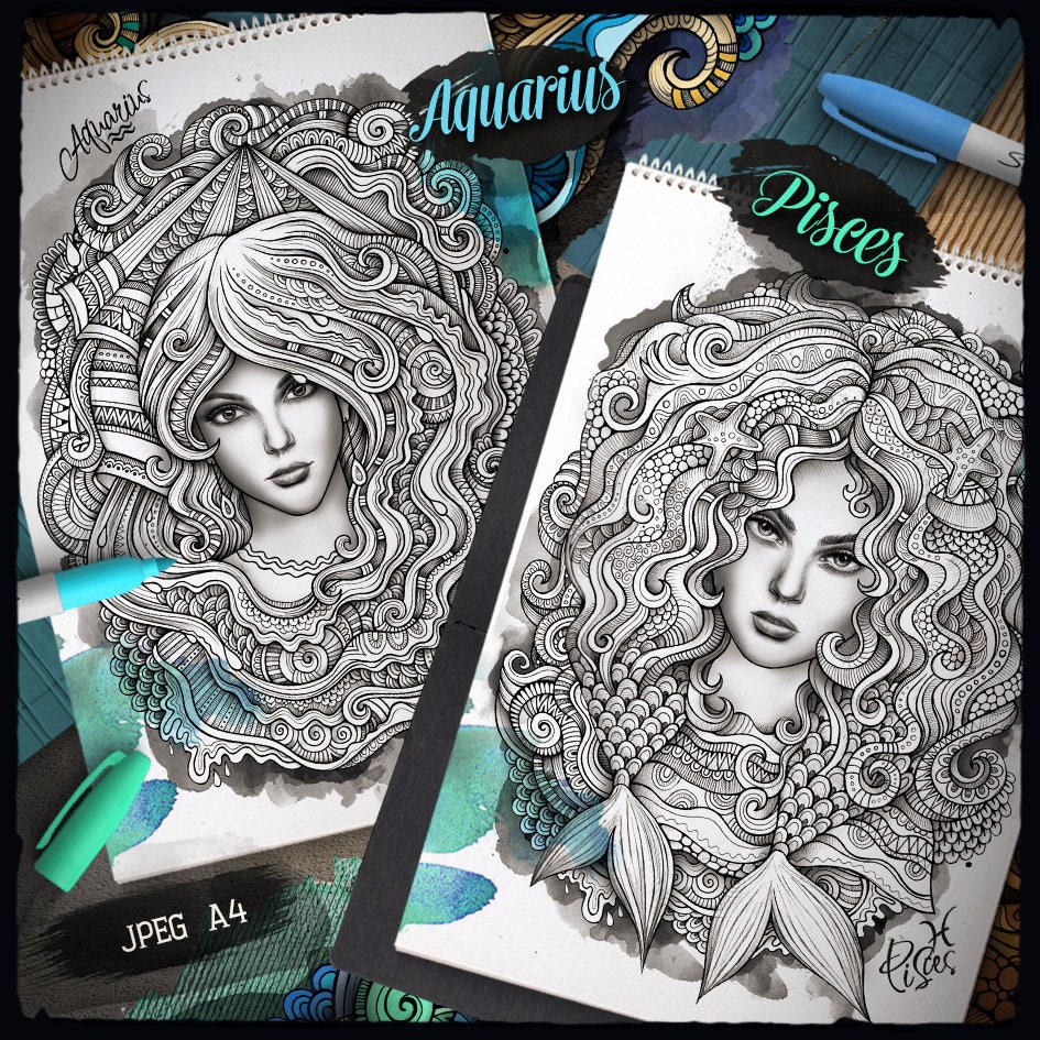 Zodiac Coloring Book 12 Zodiac Signs Digital Download Adult | Etsy