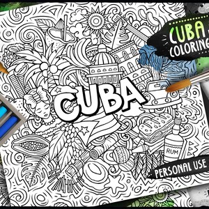CUBA Digital Coloring Page/ Cuban Culture Travel Adult Coloring ...