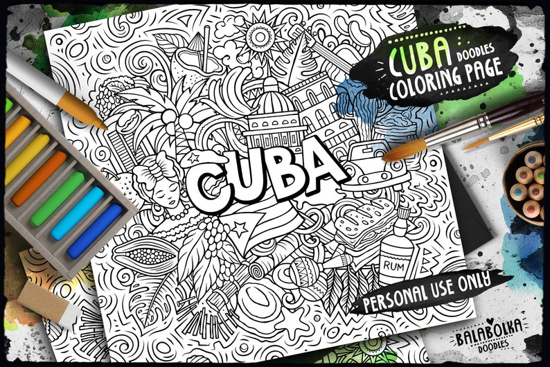 CUBA Digital Coloring Page/ Cuban Culture Travel Adult Coloring ...