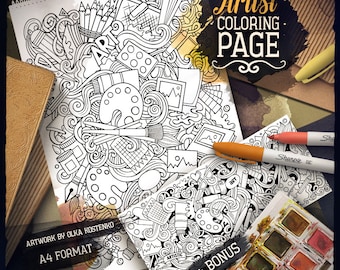 LISTENING to MUSIC Digital Coloring Page, Podcast Doodle Adult Coloring ...