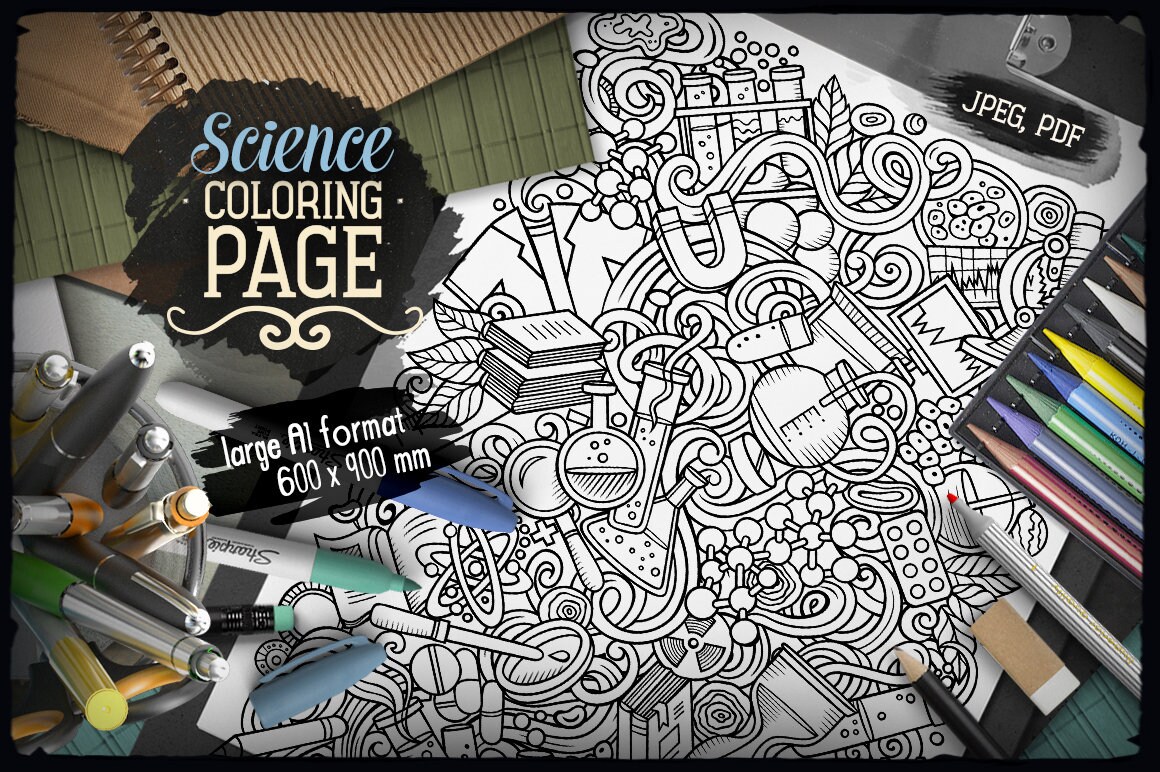SCIENCE Digital Coloring Page, Sci. Doodle Adult Coloring Book ...