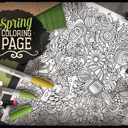 SPRING Digital Coloring Page Season Doodle Adult Coloring - Etsy