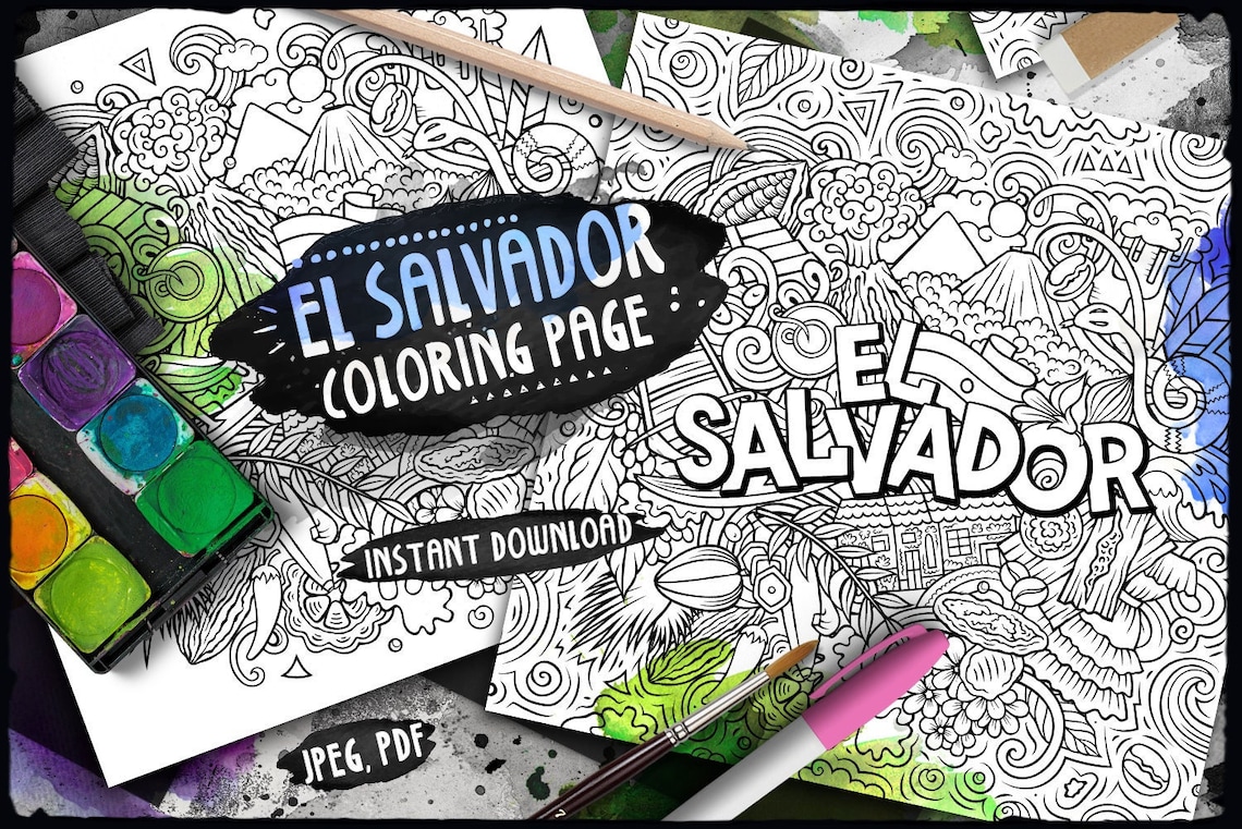 EL SALVADOR Digital Coloring Page/ Travel Adult Coloring/ Central ...