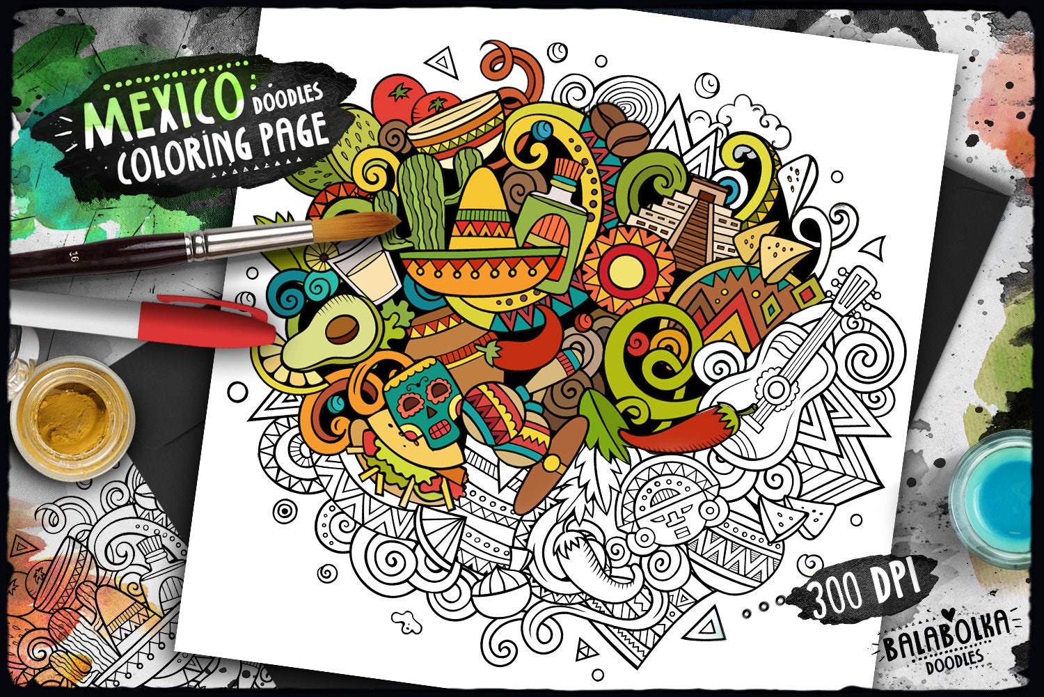 MEXICO Digital Coloring Page/ Mexican Adult Coloring/ Around the World ...