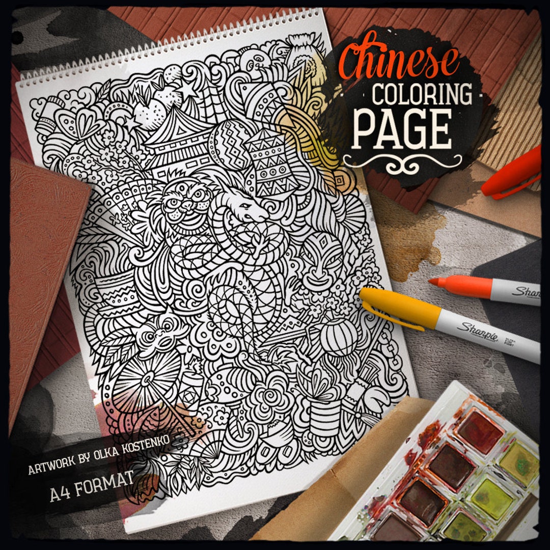 CHINESE New Year Digital Coloring Page, China Doodle Adult Coloring ...