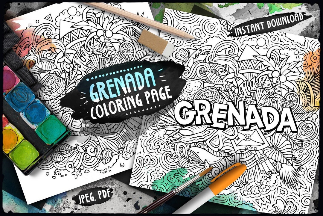 GRENADA Digital Coloring Page/ Grenadian Cartoon Doodle Adult Funny ...