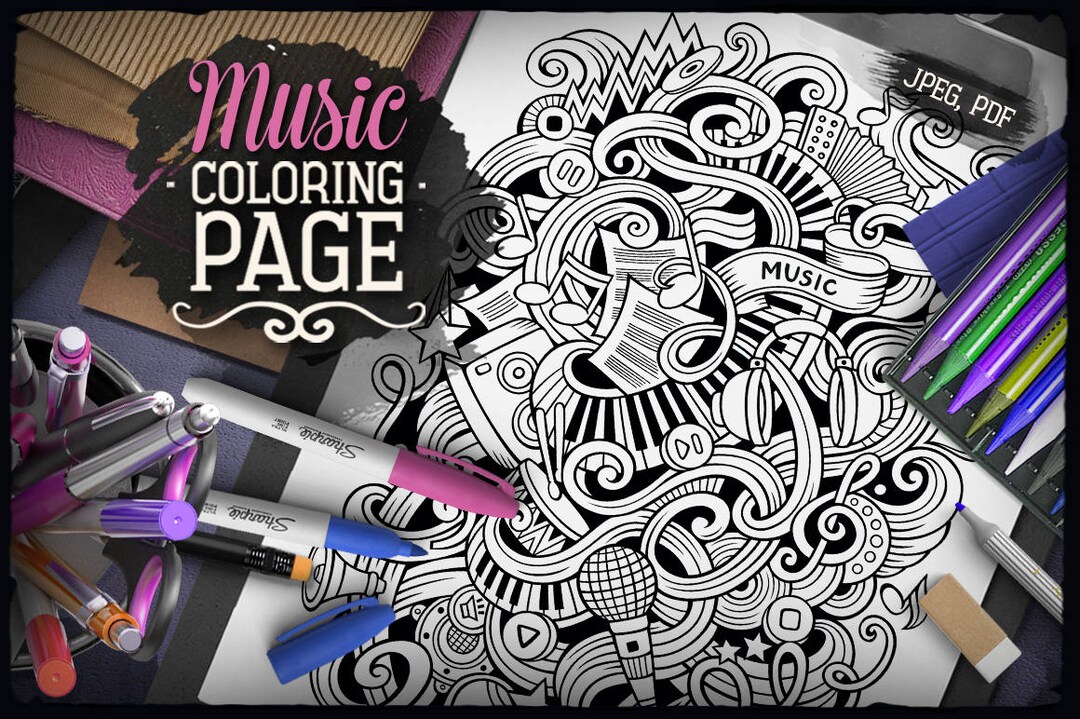 MUSIC Digital Coloring Page Musical Doodle Adult Coloring - Etsy