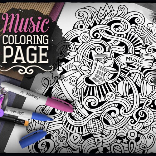 MUSIC Digital Coloring Page Musical Doodle Adult Coloring - Etsy