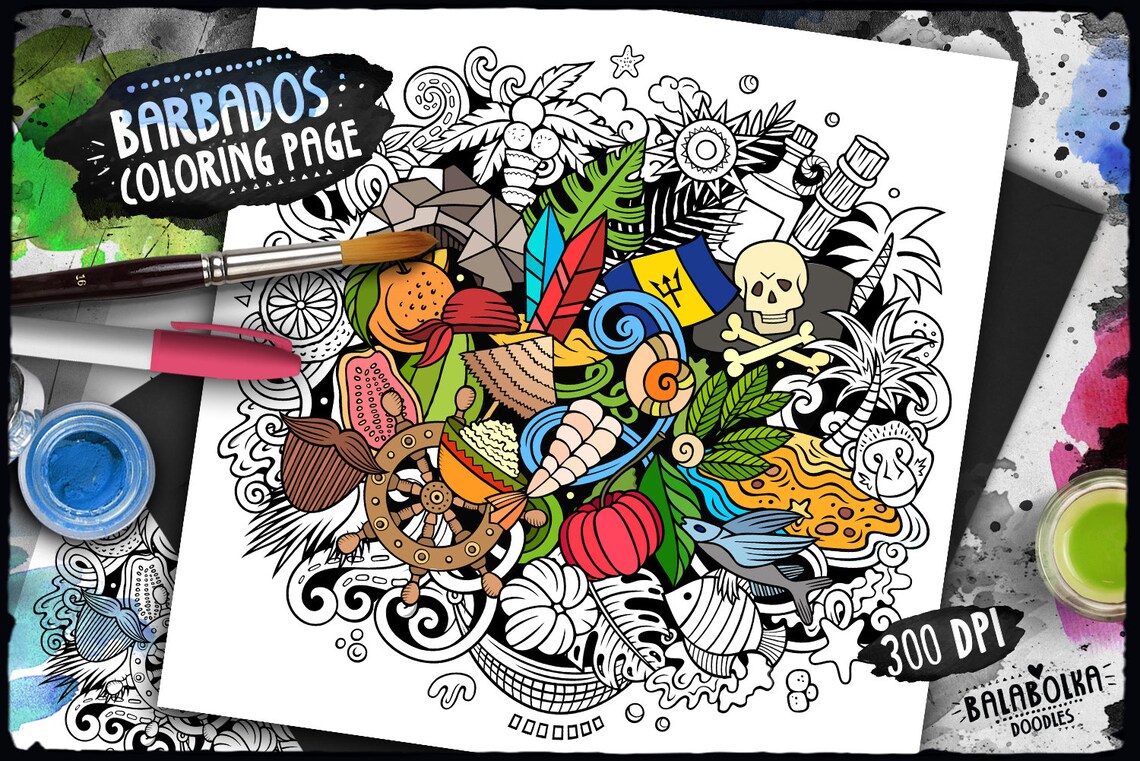 BARBADOS Digital Coloring Page/ Travel Adult Coloring/ Caribbean Island ...