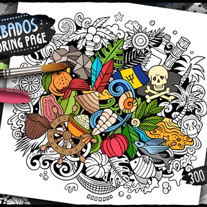 BARBADOS Digital Coloring Page/ Travel Adult Coloring/ Caribbean Island ...