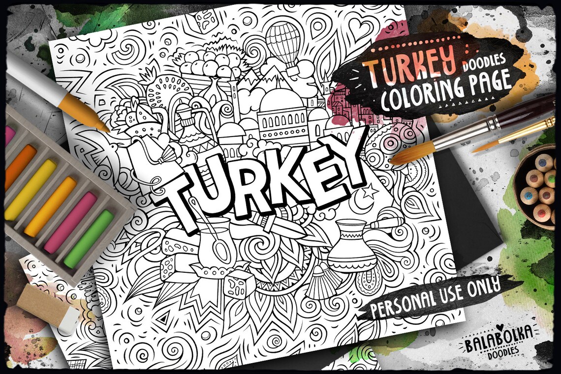 TURKEY Digital Coloring Page/ Turkish Adult Coloring/ Around the World ...