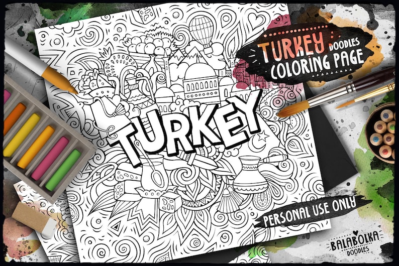 TURKEY Digital Coloring Page/ Turkish Adult Coloring/ Around the World ...