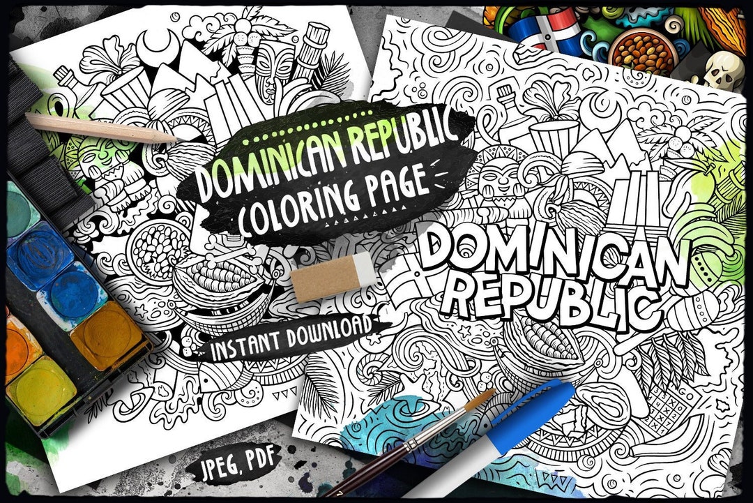 DOMINICAN REPUBLIC Digital Coloring Page/ Travel Adult Coloring ...