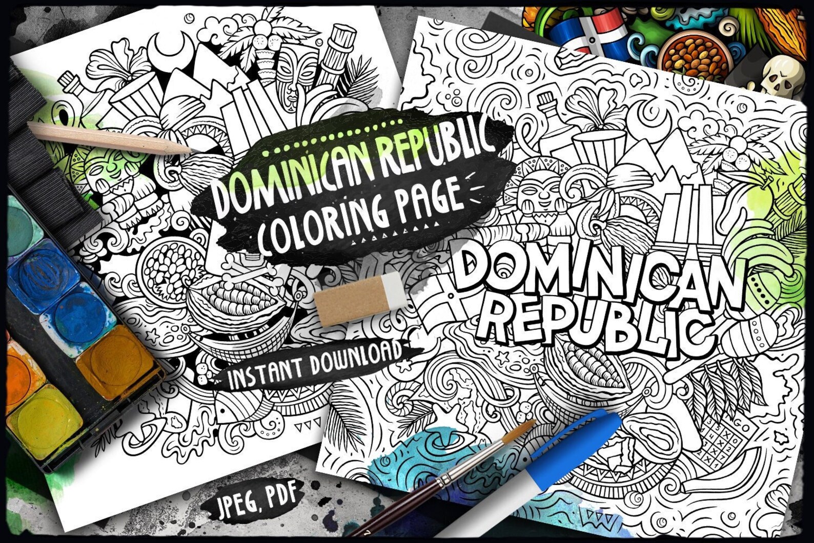 DOMINICAN REPUBLIC Digital Coloring Page/ Travel Adult Coloring ...