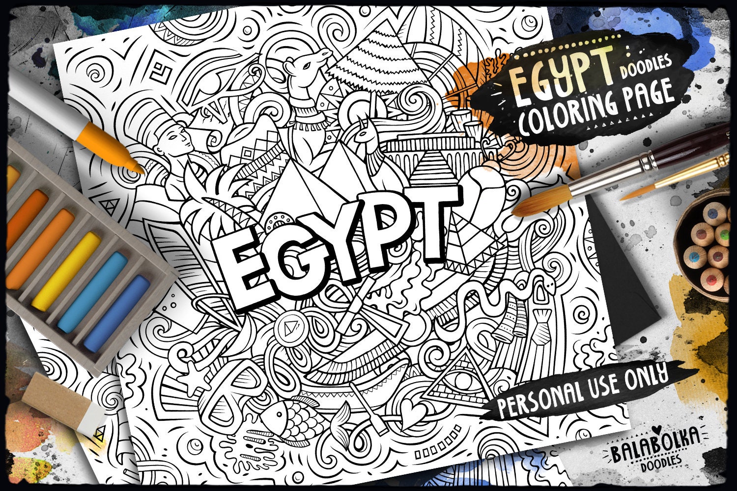 EGYPT Digital Coloring Page/ Egyptian Culture Art/ Travel Adult ...