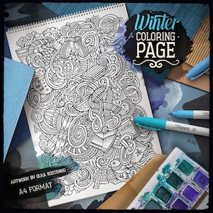WINTER Digital Coloring Page, Wintertime Doodle Adult Coloring Book ...