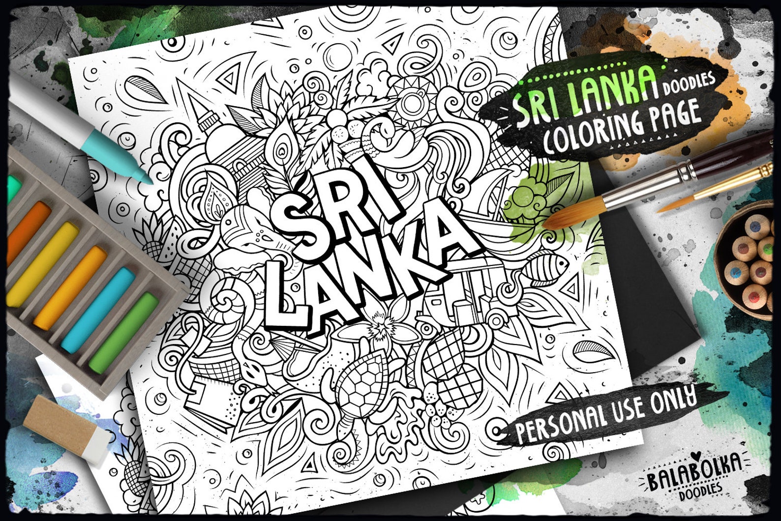 SRI LANKA Digital Coloring Page/ Ceylon Adult Coloring/ Around the ...