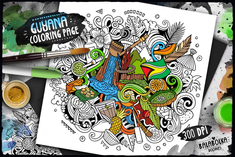GUYANA Digital Coloring Page/ Latino Adult Coloring/ Latin American ...