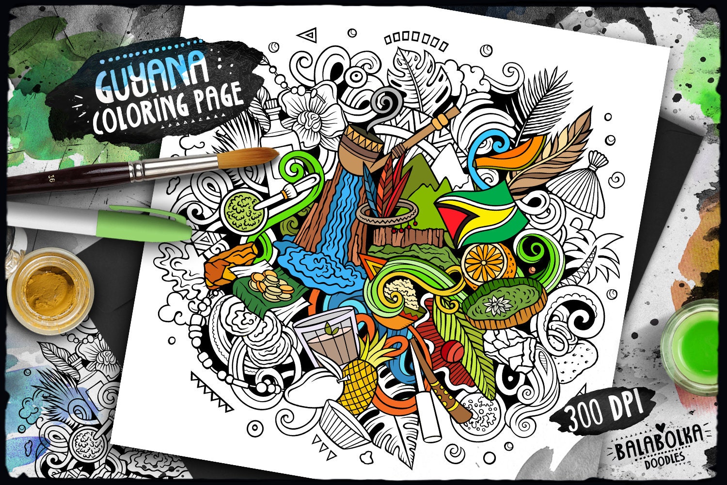 GUYANA Digital Coloring Page/ Latino Adult Coloring/ Latin American ...