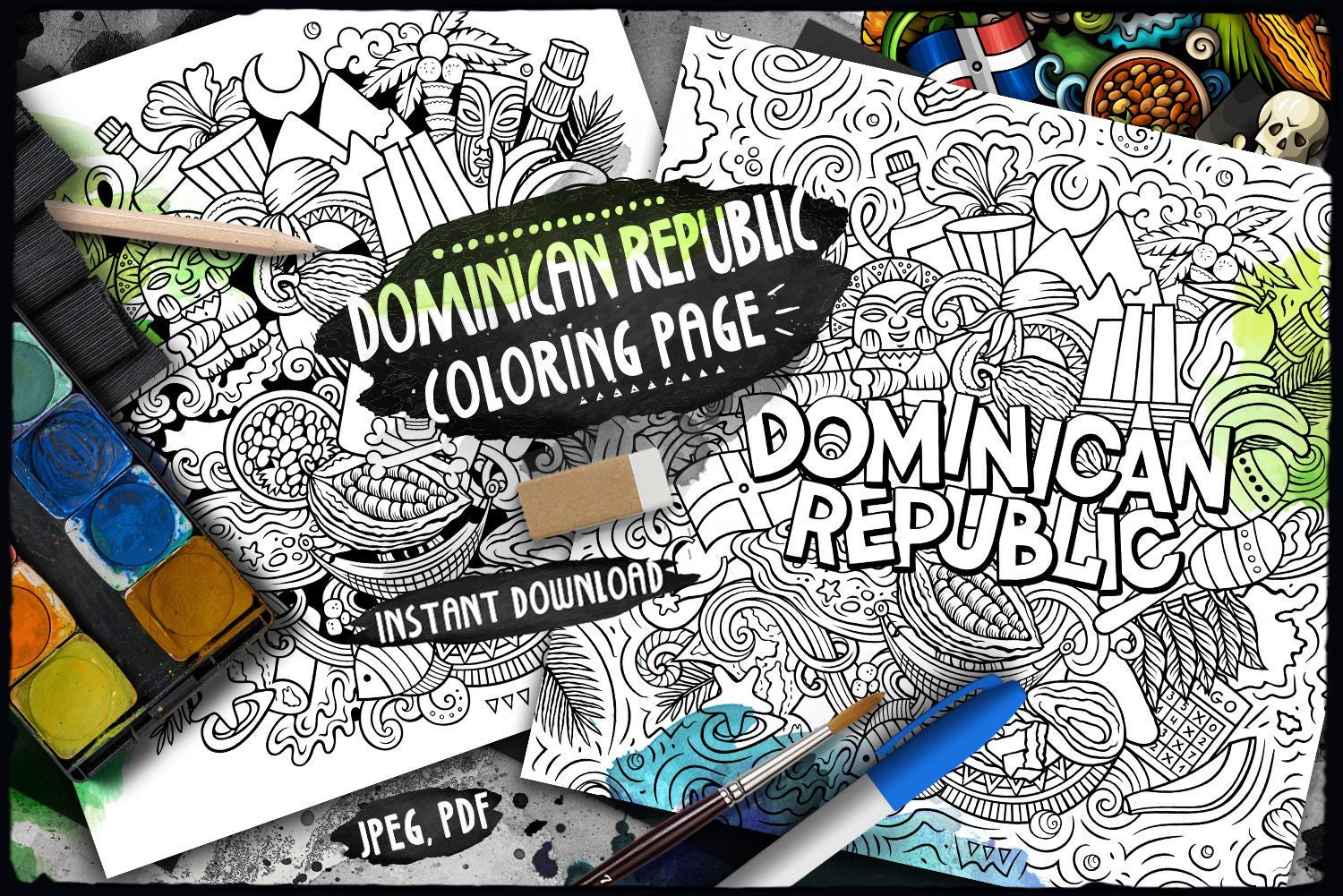 DOMINICAN REPUBLIC Digital Coloring Page/ Travel Adult - Etsy