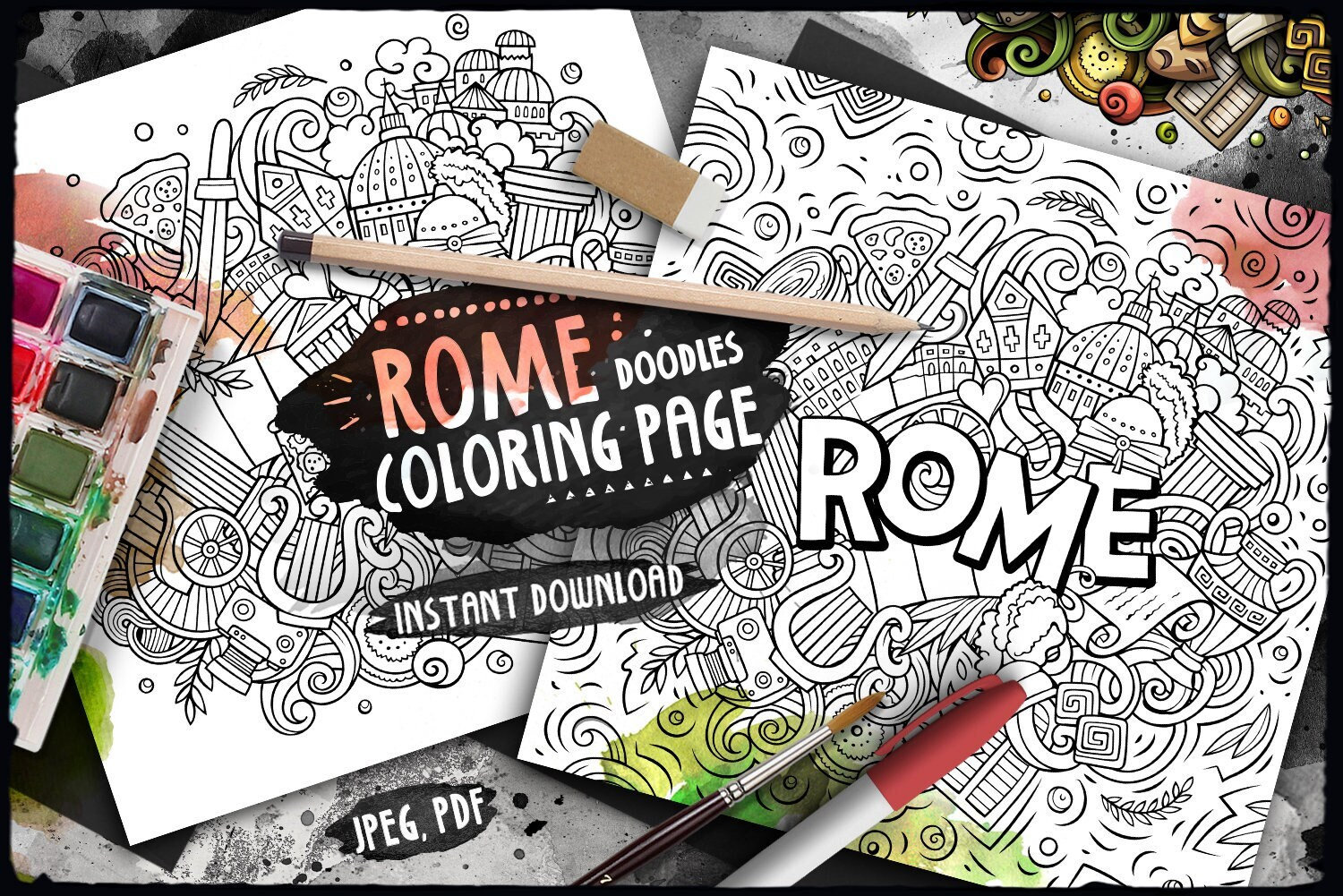 ROME Digital Coloring Page/ Italian Adult Coloring/ Around the World ...