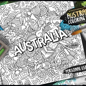 AUSTRALIA Digital Coloring Page/ Australian Culture Adult Coloring ...