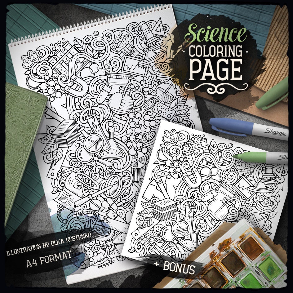 SCIENCE Digital Coloring Page Science Doodle Adult Coloring - Etsy
