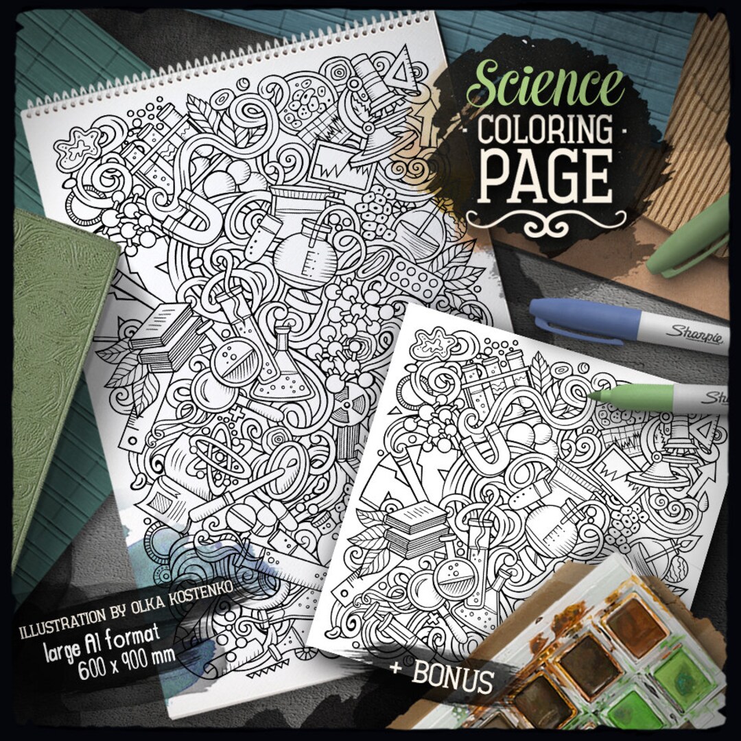 SCIENCE Digital Coloring Page, Sci. Doodle Adult Coloring Book ...