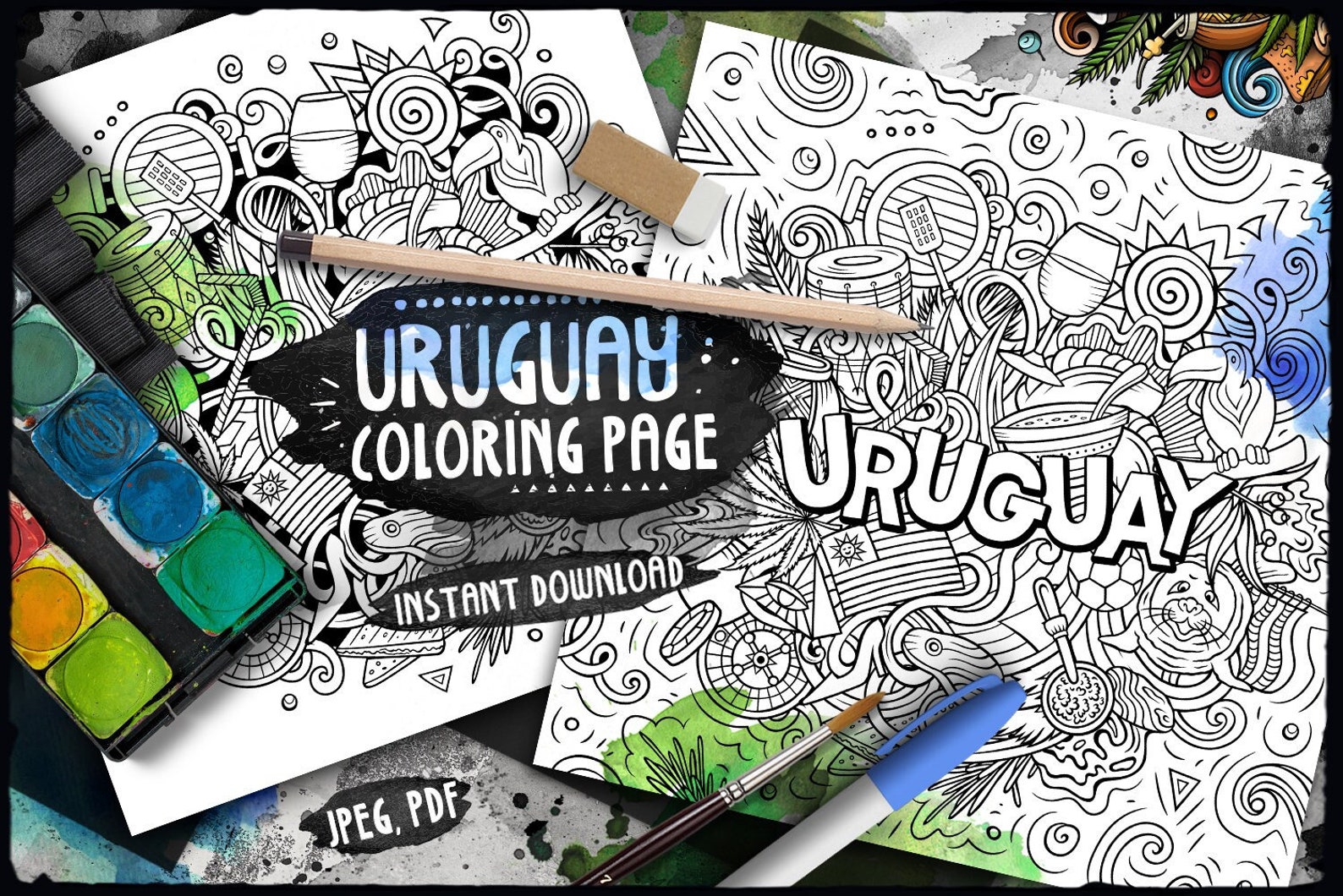 URUGUAY Digital Coloring Page/ Latino Adult Coloring/ Latin American ...