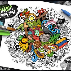 COLOMBIA Digital Coloring Page/ Latino Adult Coloring/ Latin American ...