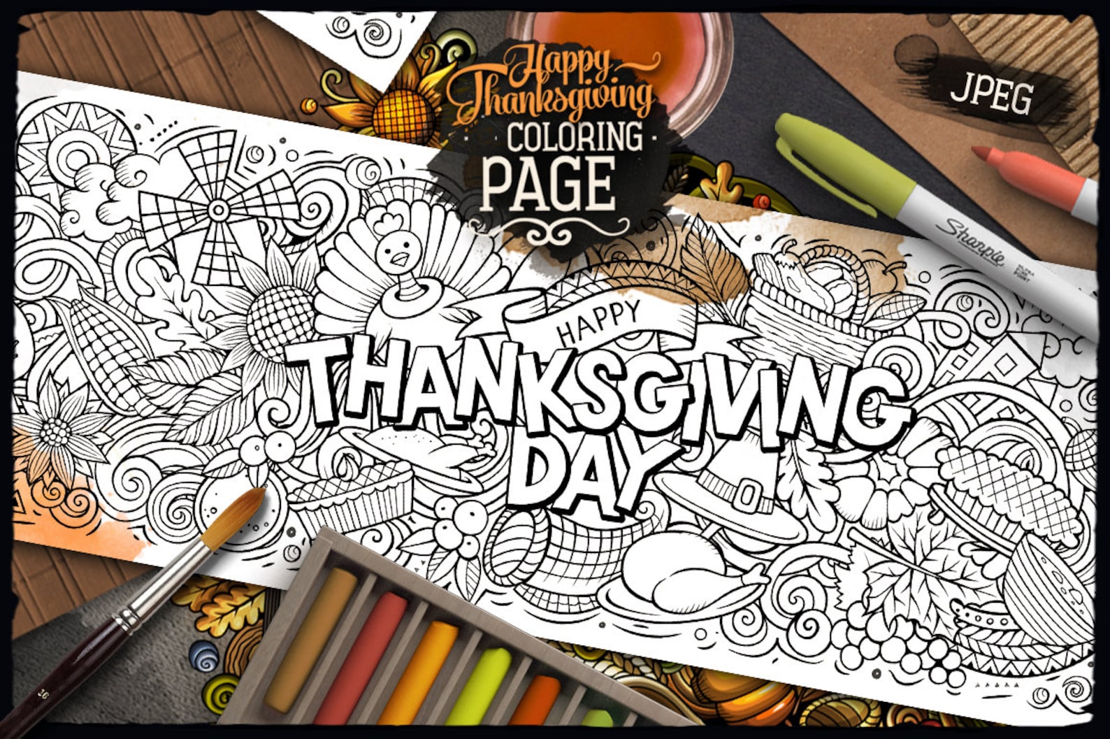 8 Happy Thanksgiving Digital Coloring Pages, Adult Coloring, Give ...