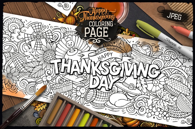 8 Happy Thanksgiving Digital Coloring Pages, Adult Coloring, Give ...
