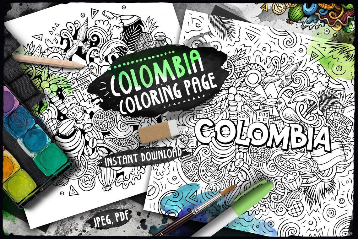 COLOMBIA Digital Coloring Page/ Latino Adult Coloring/ Latin American ...
