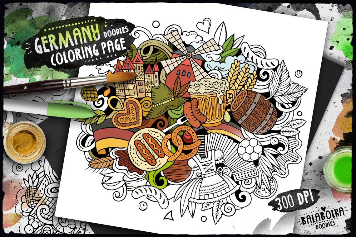 GERMANY Digital Coloring Page/ German Adult Coloring/ Around the World ...