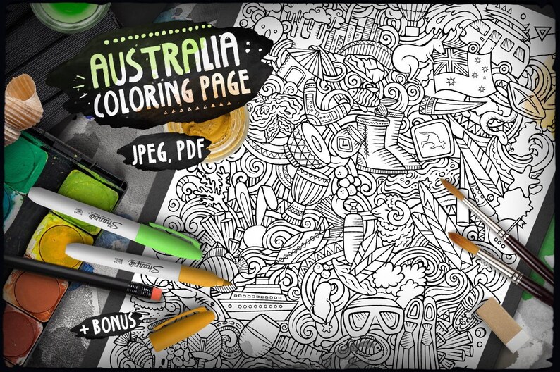 AUSTRALIA Digital Coloring Page, Australian Culture Adult Printable ...