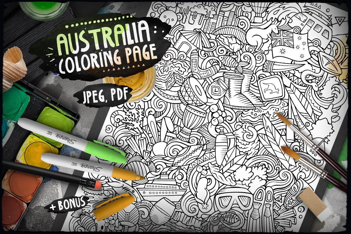 AUSTRALIA Digital Coloring Page, Australian Culture Adult Printable ...